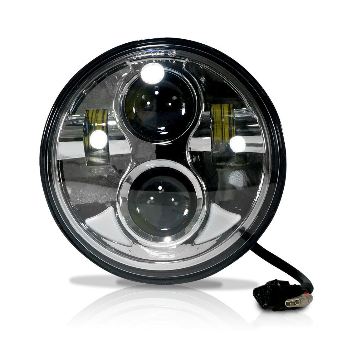 5.75 (5 3/4) Inch LED Chrome Projector Motorcycle Headlight Round – GENSSI