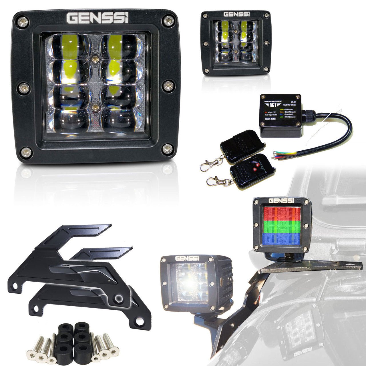 RGB Color Changing Kit A-Pillar LED Cube Light Bracket for Jeep Wrangl ...