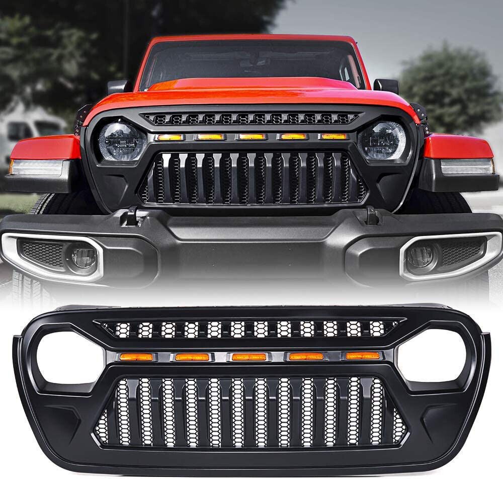 LED Amber Eyes Grille for 2018-2023 Jeep Wrangler JL LU Gladiator JT ...